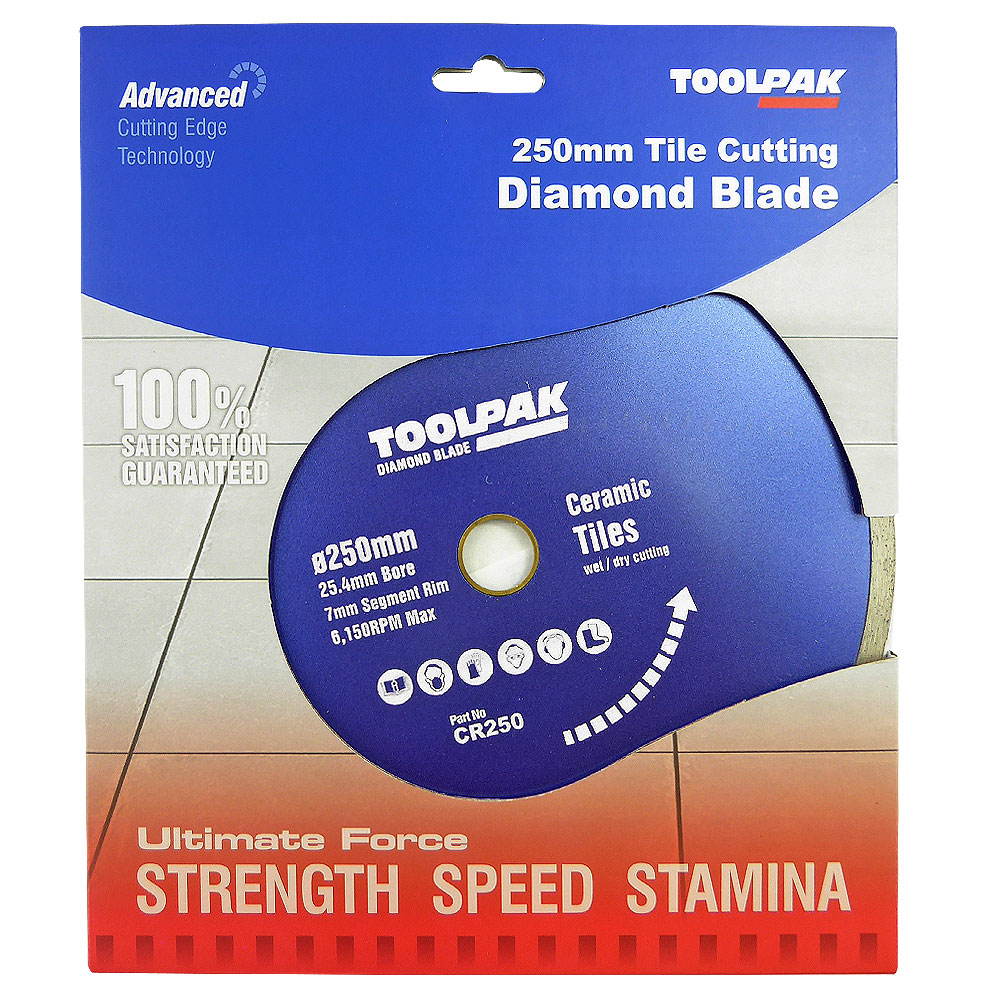 250mm x 25mm Tile Cutting Diamond Blade Continuous Rim